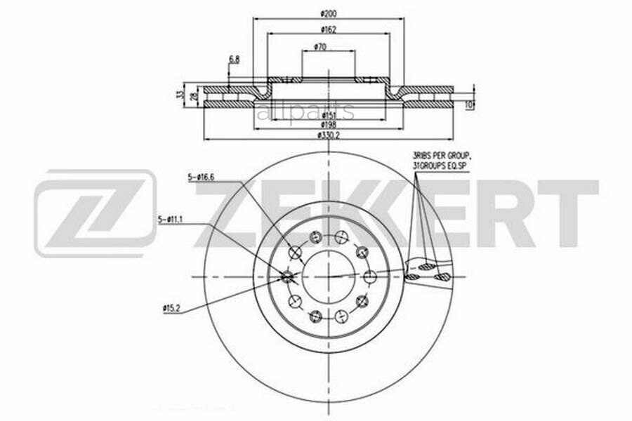 ZEKKERT BS-6176 Диск тормозной перед. Alfa Romeo 159 (939_) 05- Spider (939_) 06- Jeep Cherokee V 13-