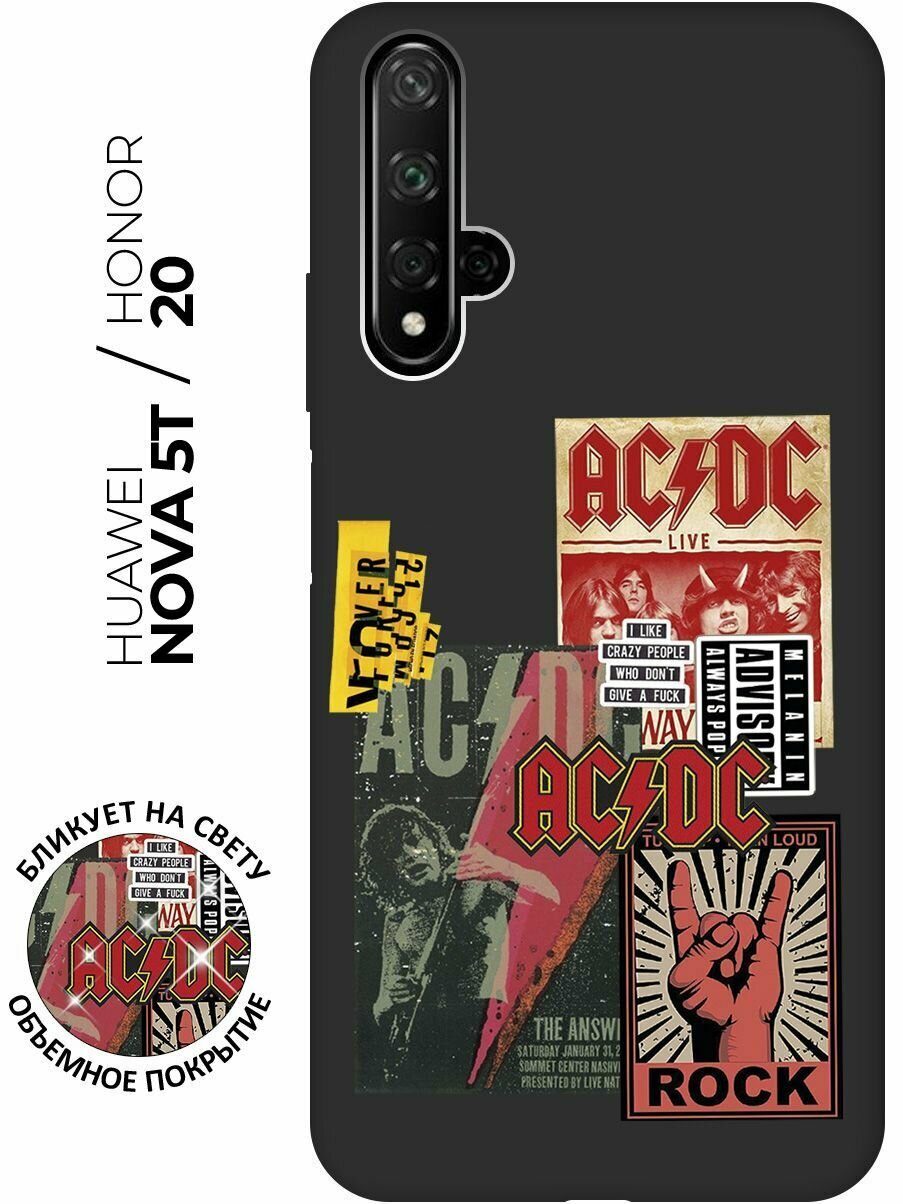 Матовый чехол AC/DC Stickers для Honor 20 / Huawei Nova 5T / Хонор 20 / Хуавей Нова 5Т с 3D эффектом черный