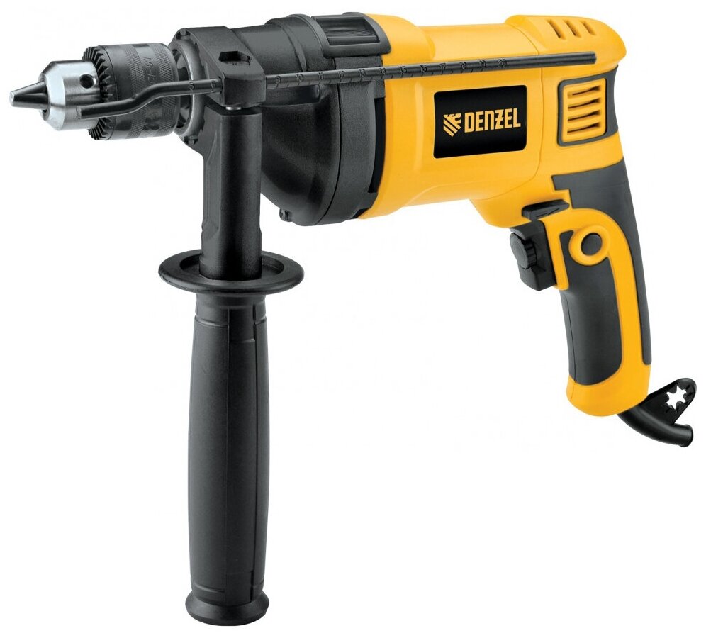 Дрель ударная Denzel ID-850, 850 Вт желтый кейс