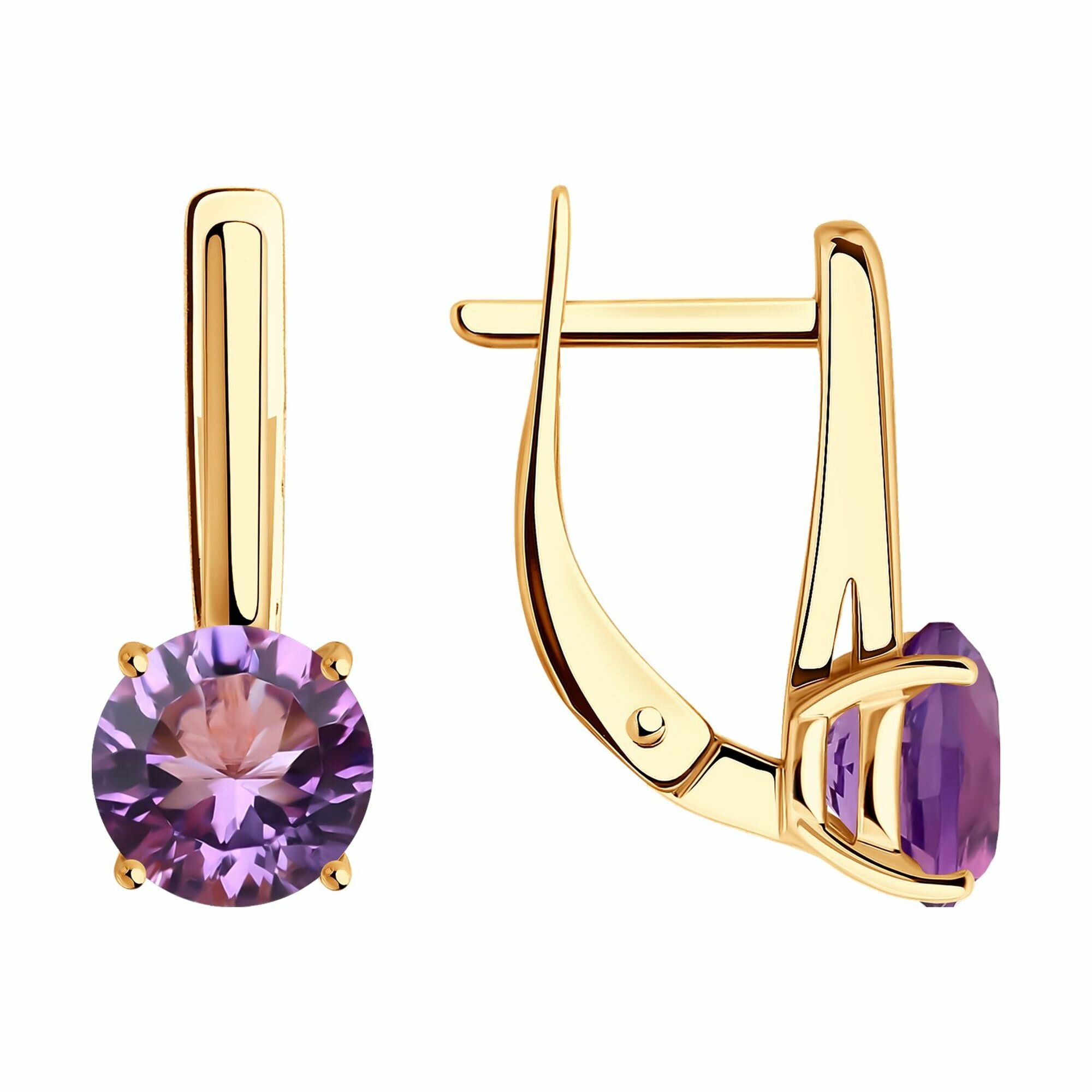 Серьги, красное золото, 585 проба, аметист