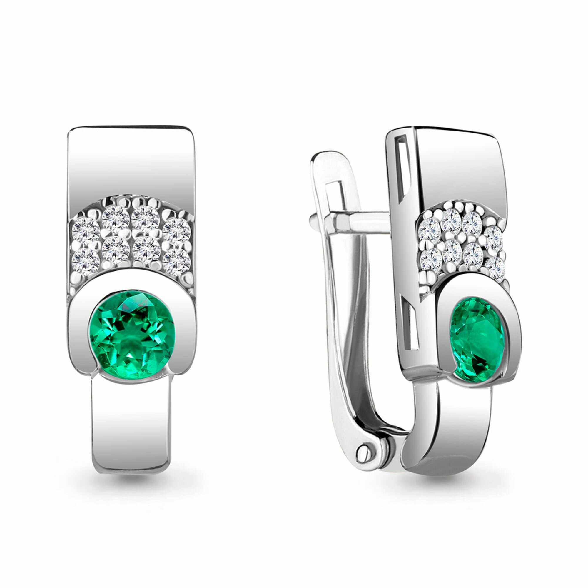 Серьги, серебро, 925 проба, родирование, фианит, изумруд синтетический