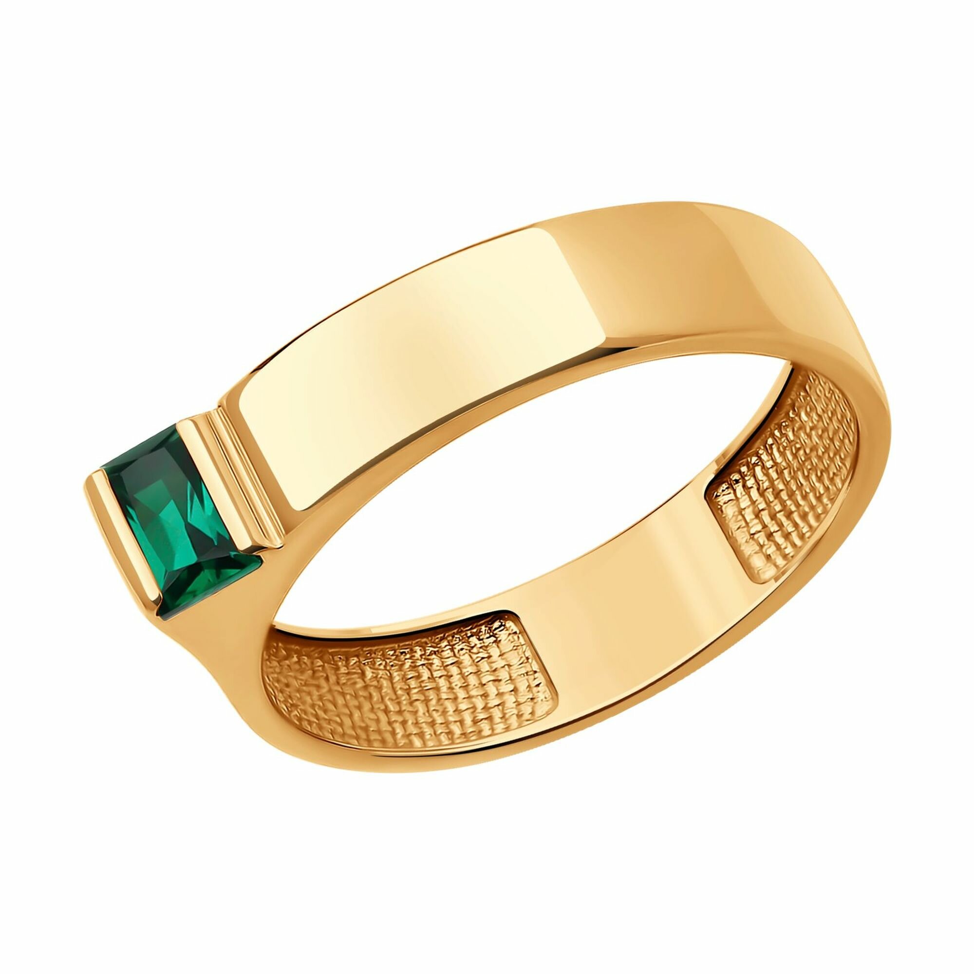 Кольцо, красное золото, 585 проба, изумруд синтетический