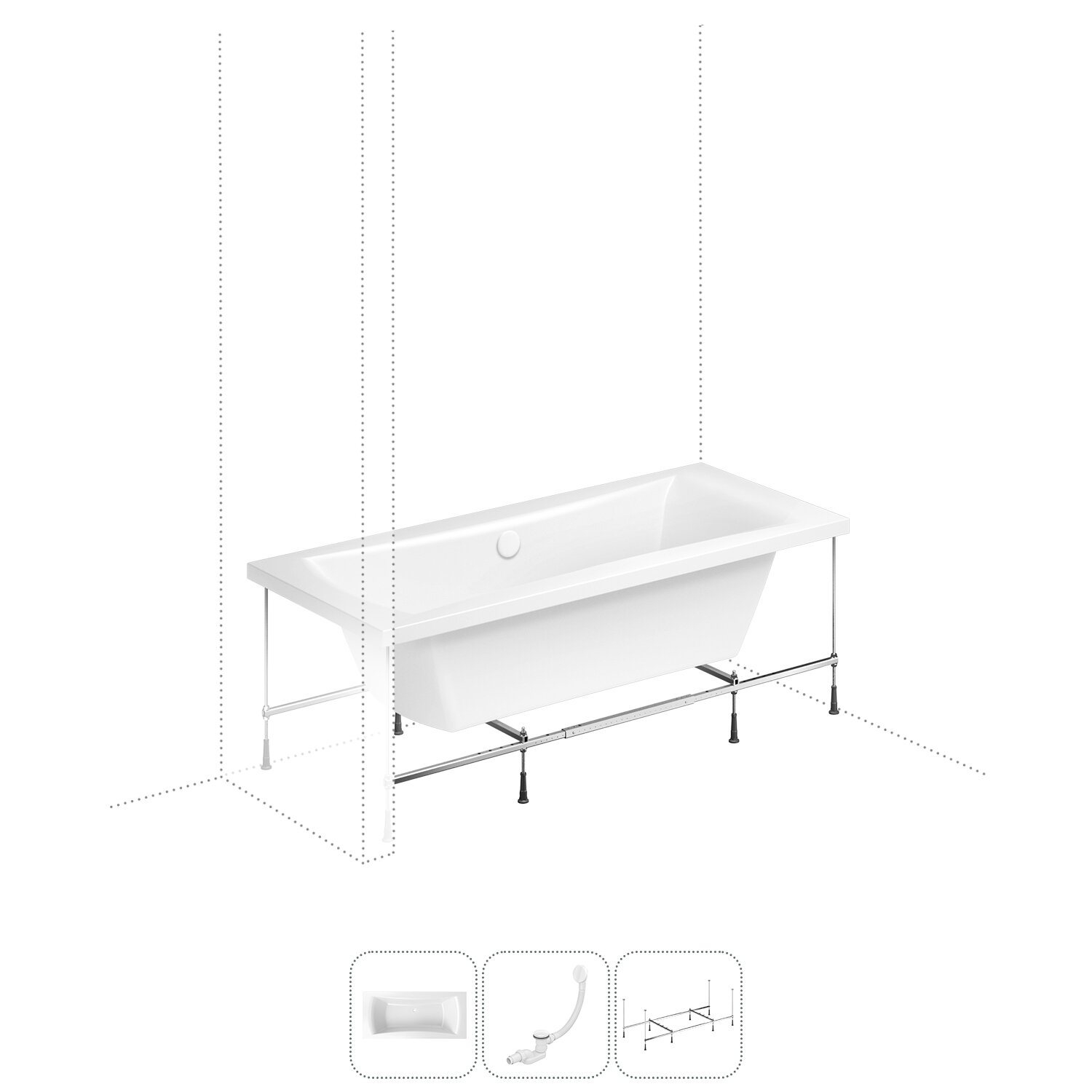 Акриловая ванна 180x80 с каркасом Lavinia Boho Evan 202010971 в наборе 3 в 1: прямоугольная ванна 180 x 80 см, слив-перелив, каркас