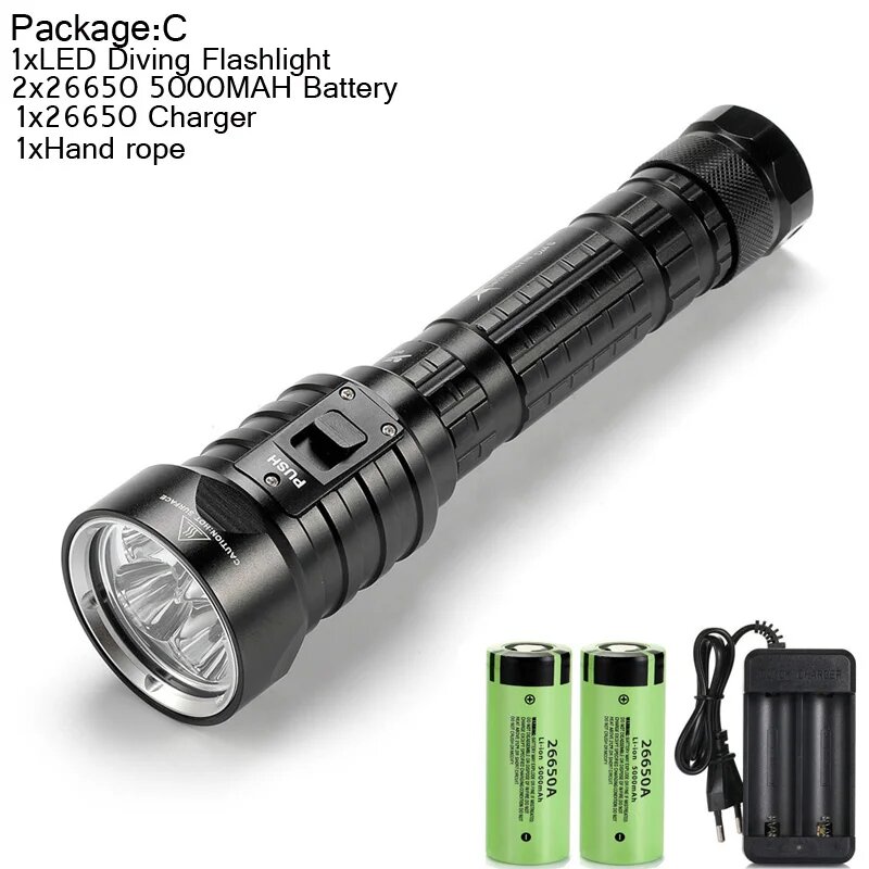 Ekaiou супер яркий водонепроницаемый фонарь для дайвинга 4 LED L2 Yellow light, Package C