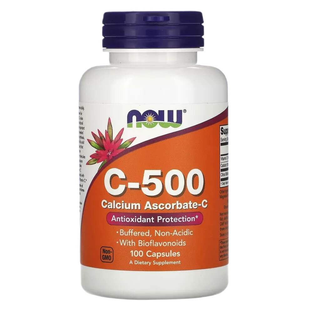 Витамин С, аскорбат кальция 500 мг NOW C-500 Calcium Ascorbate 100 капсул