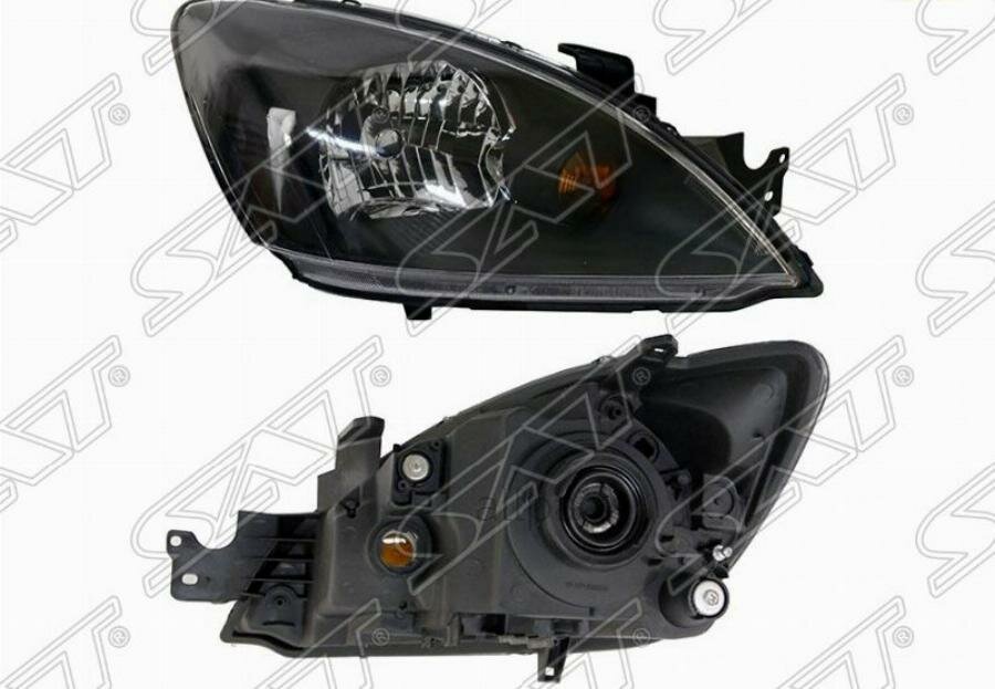 SAT ST-214-1172BR Фара Mitsubishi Lancer 02-10 (Справа/ Ручная регулировка/ чёрная)