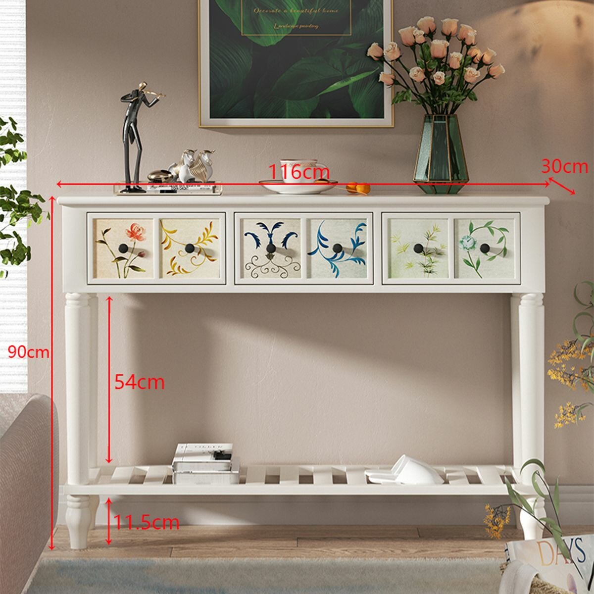 Столики консоли, деревянный, с ящиком, Белый