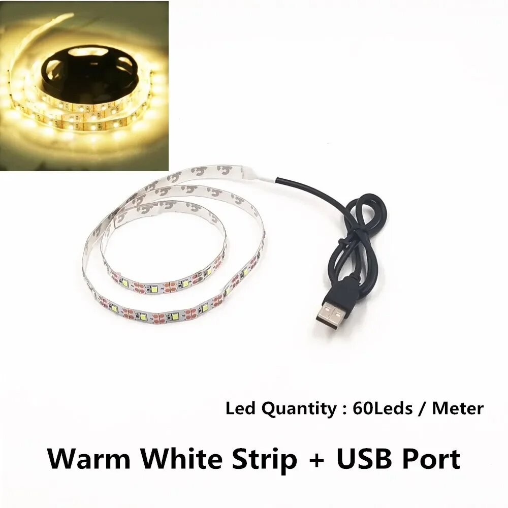 Светодиодные ленты USB SMD3528, 5В, с адаптером, для декоративной подсветки стола, телевизора, 50 см, 1 м, 2 м, 3 м, 4 м, 5 м