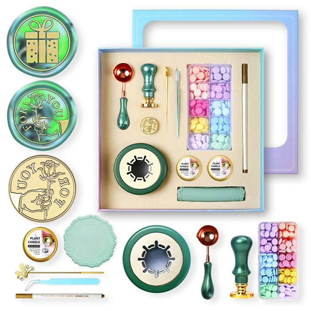 1 комплект печного комплекта с печатью из огнеупорной краски, сургучной зернистой печатью-Изумрудный подарок