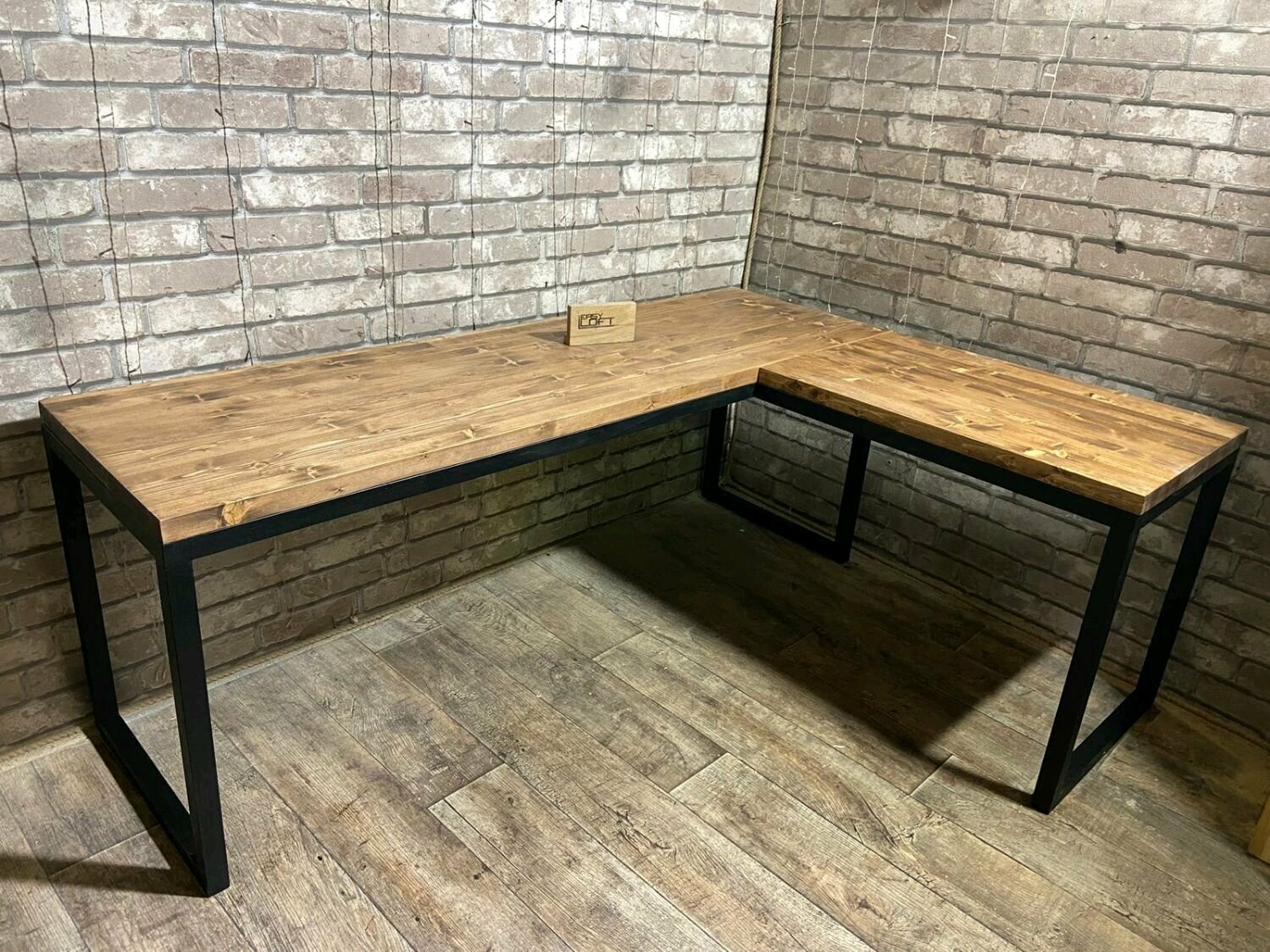 Угловой стол "EasyLOFT" в стиле лофт, из массива дуба, письменный, для дома и офиса, 180/150х60х75 см.