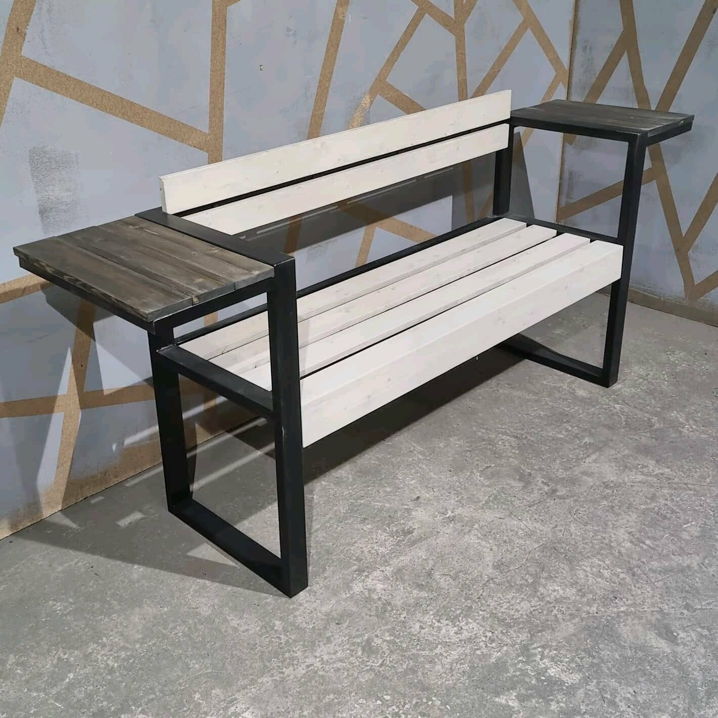 Скамейка EasyLOFT в стиле лофт 80х50х150, с 2-мя столиками, цвет белый