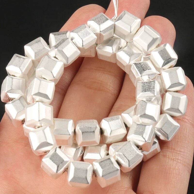 Бусины из натурального камня гематита золотистого и Белый, 8mm 50pcs beads, matte silver