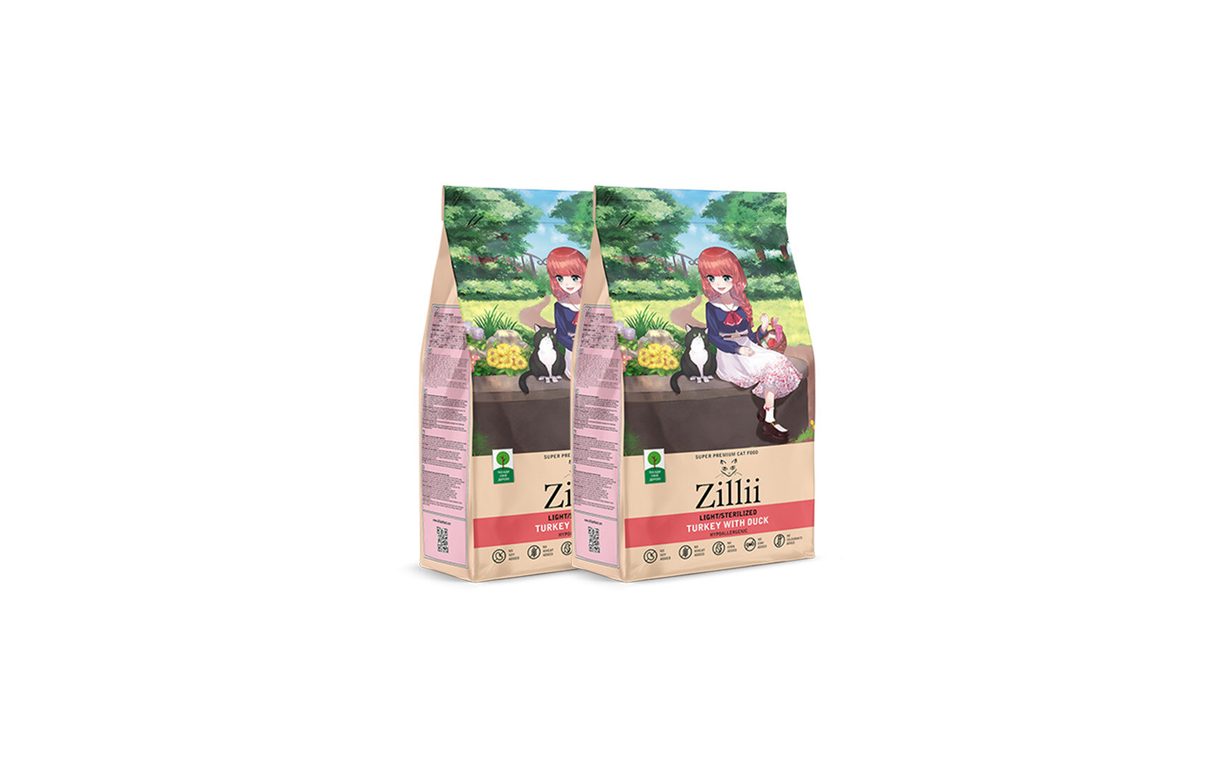 Zillii Light/Sterilized Cat сухой корм для взрослых кошек с избыточным весом и стерилизованных с индейкой и уткой - 2 кг x 2 шт.