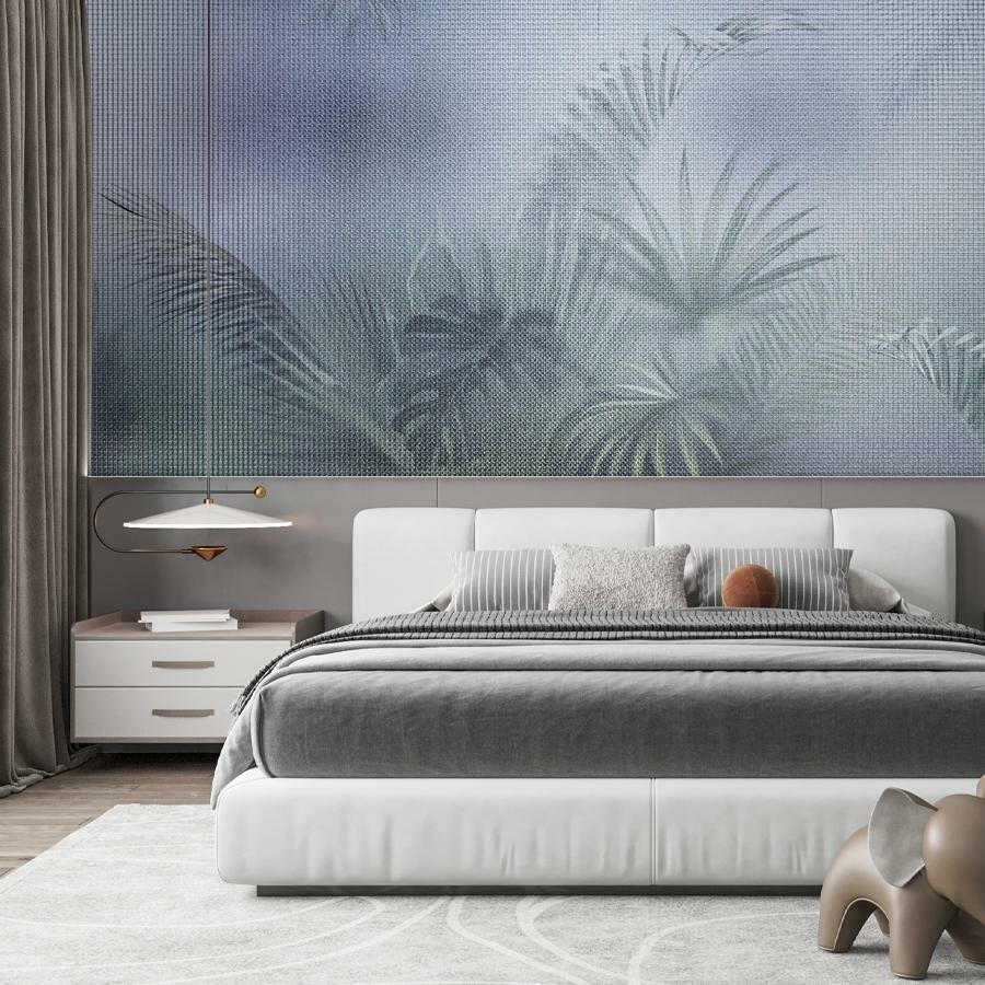 Фотообои Тропические листья в тумане 9-1265-XL-Холст 270 x 500 см (ВхШ) Бесшовные, флизелиновые, влагостойкие обои MasterFresok