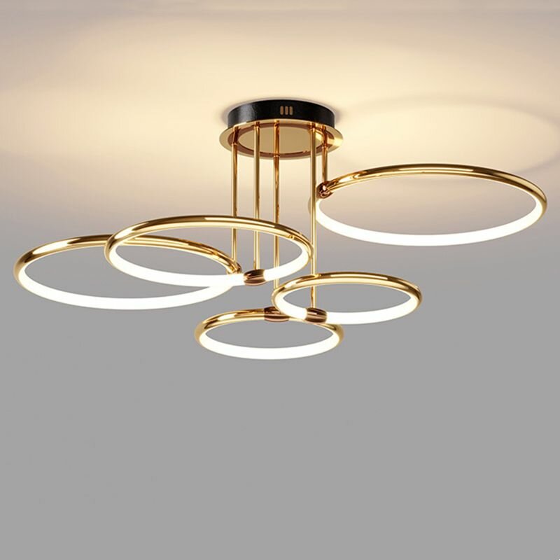 Современная золотая и черная люстра с несколькими кольцами