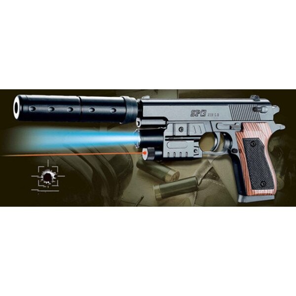 Пистолет с лазерным прицелом, с глушителем (детский игровой) 1000000272 (144)