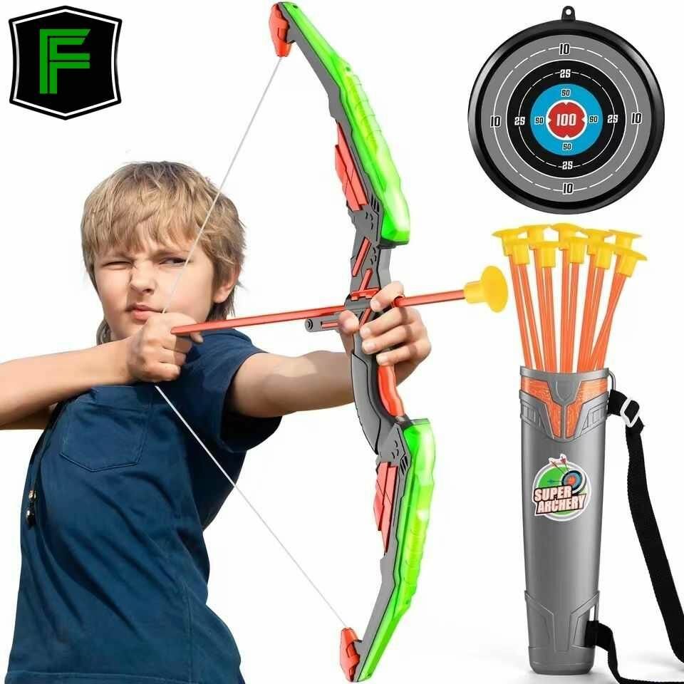 Детский лук и стрела со светодиодной подсветкой, включает в себя 3 стрел на присоске, мишень и колчан -enj