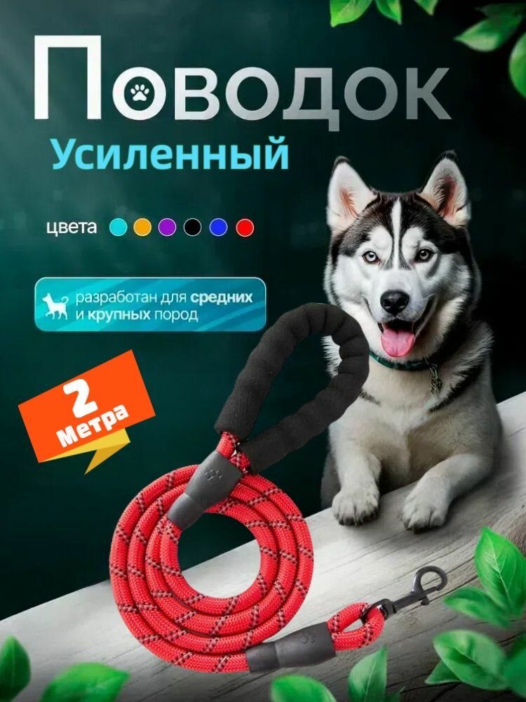 Поводок для собак круглый световозвращающий 2 метра