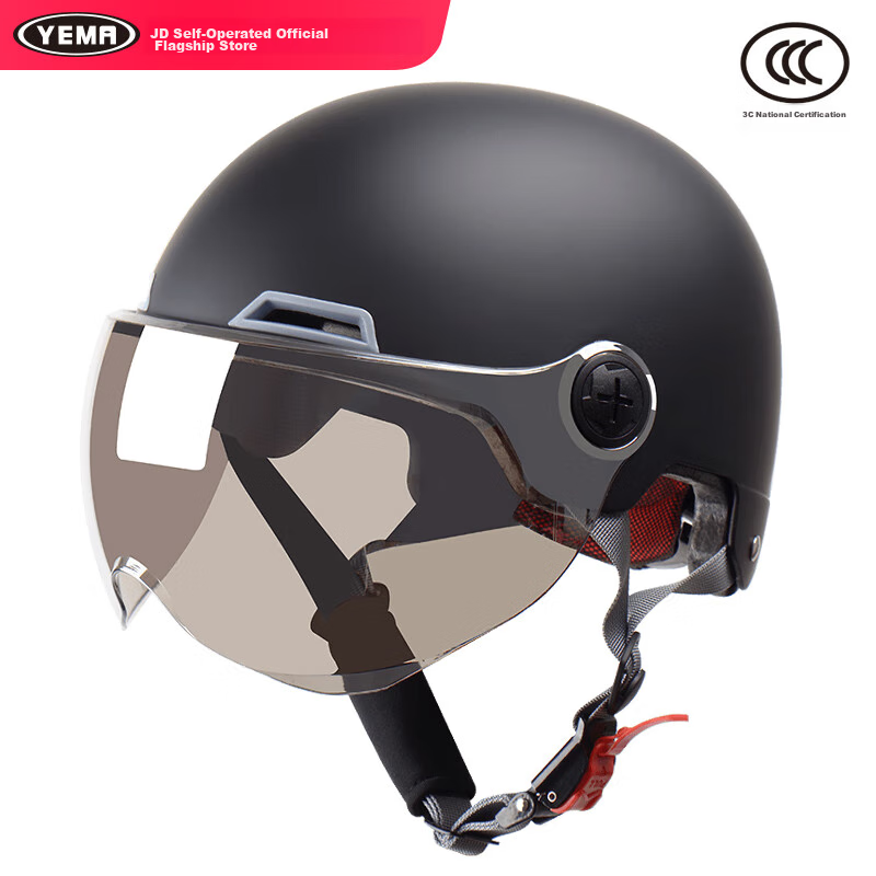 YEMA 3C Certified 351-2S Electric Scooter Helmet, Women's Summer Sun Protection, Half Helmet for Electric Scooters, Men's Motorcycle Safety Helmet, Matte Black with Short Visor