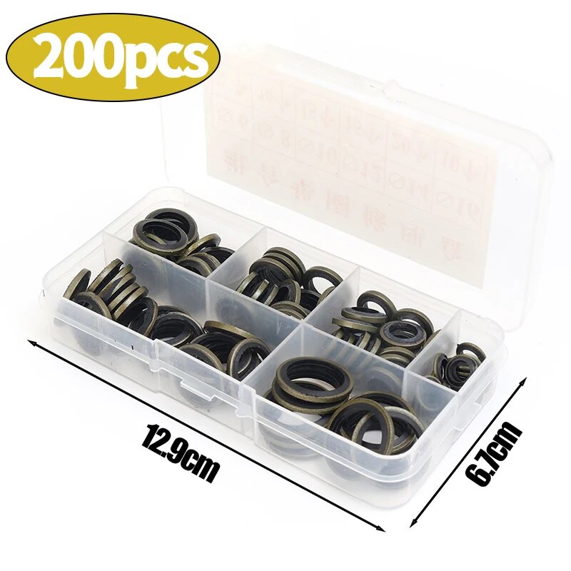 Комплект прокладок сливного масляного поддона автомобиля, прокладка сливного болта, резиновая 200pcs