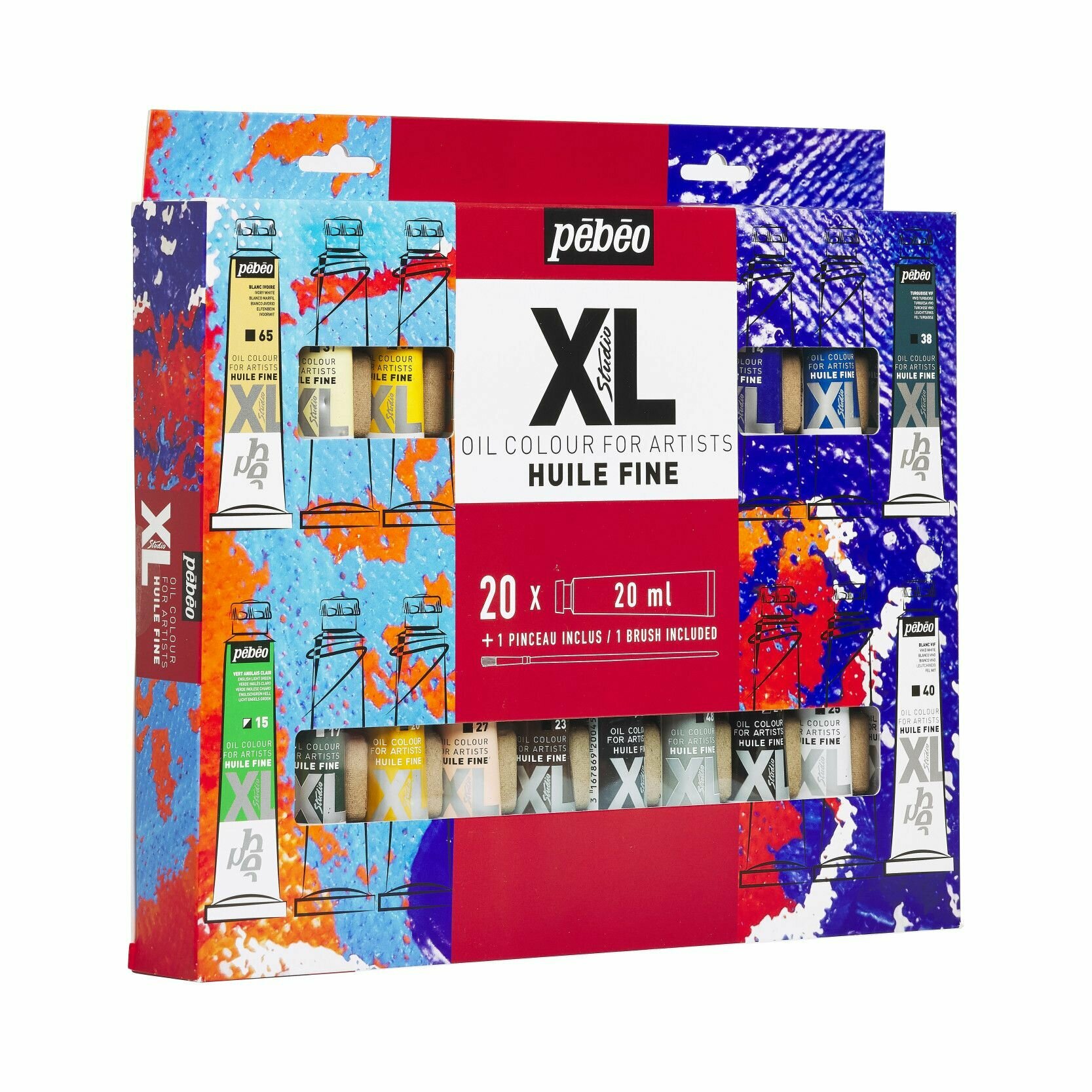 PEBEO XL краски масляные художественные, тонкотертые, набор 20 цветов по 20 мл с кистью, 920226