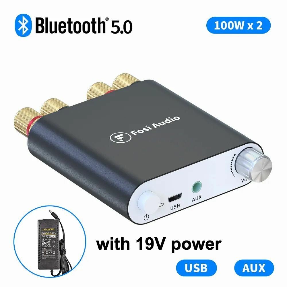 Fosi Audio ZK1002D 100 Вт x2 Bluetooth Усилитель мощности Мини Беспроводной стереоприемник HiFi