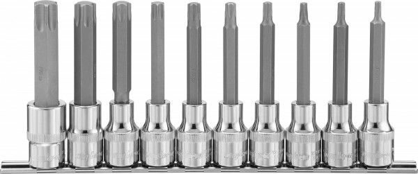 921910 Набор насадок торцевых 1/2"DR с вставками-битами TORX на держателе, T20-T70, 10 предметов Ombra