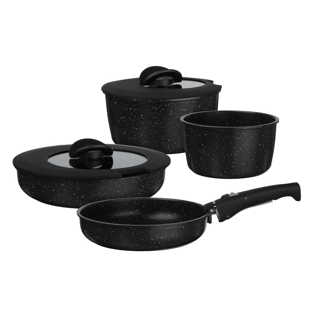 Набор посуды для приготовления со съемной ручкой, набор кастрюль и сковород для индукции