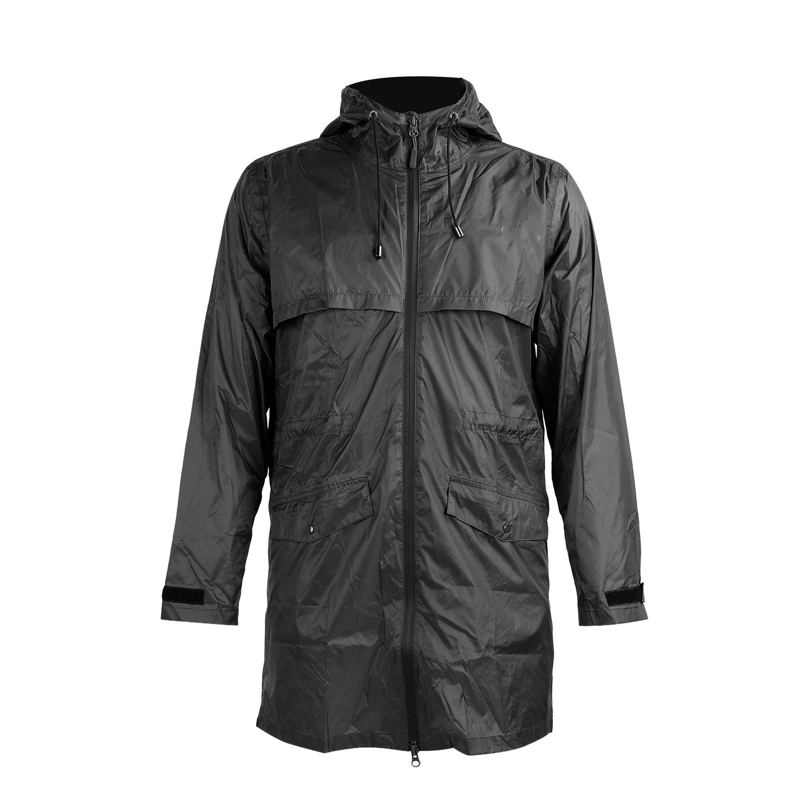 Куртка-дождевик для мужчин ПВХ водонепроницаемый ветрозащитный плащ с капюшоном со светоотражающими полосами для походов на открытом воздухе рыбалки повседневный черный XL