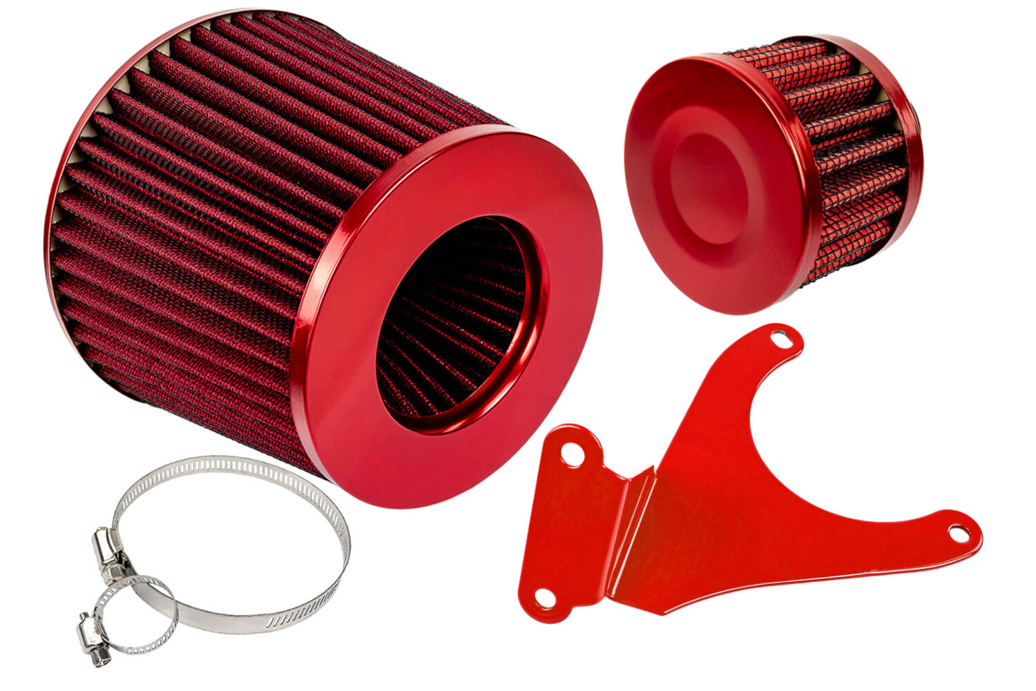 Комплект красных воздушных фильтров нулевого сопротивления (воздушный и картерных газов) MR с красным кронштейном Sal-Man для 16-клапанных ВАЗ 2110-2112, 2113, 2114 (Супер-Авто), Лада Гранта, Гранта FL, Калина, Калина 2, Приора