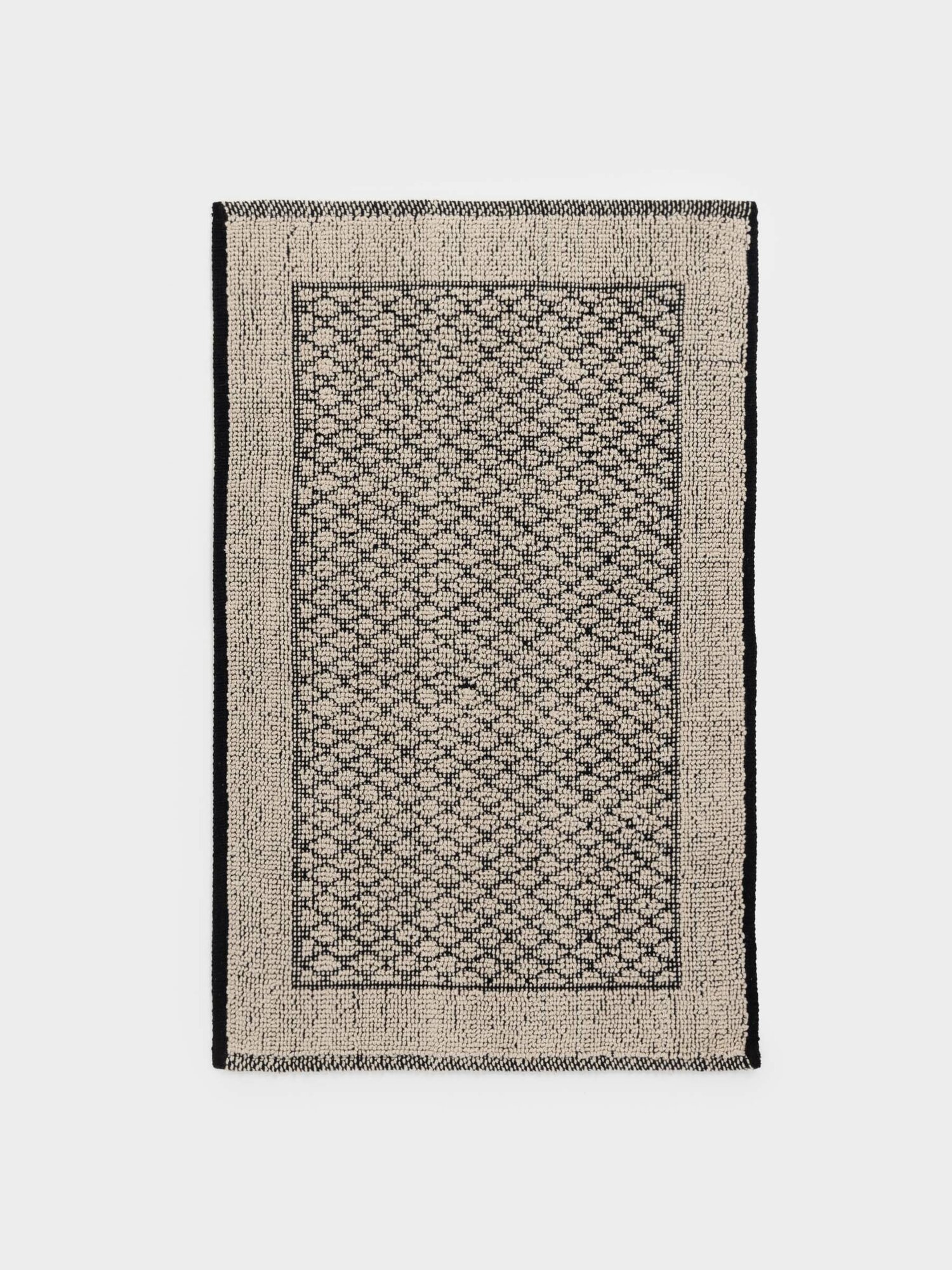 Коврик, 50х80 см, с бахромой, противоскользящий, хлопок, бежево-черный, Ромбы, Rhombic