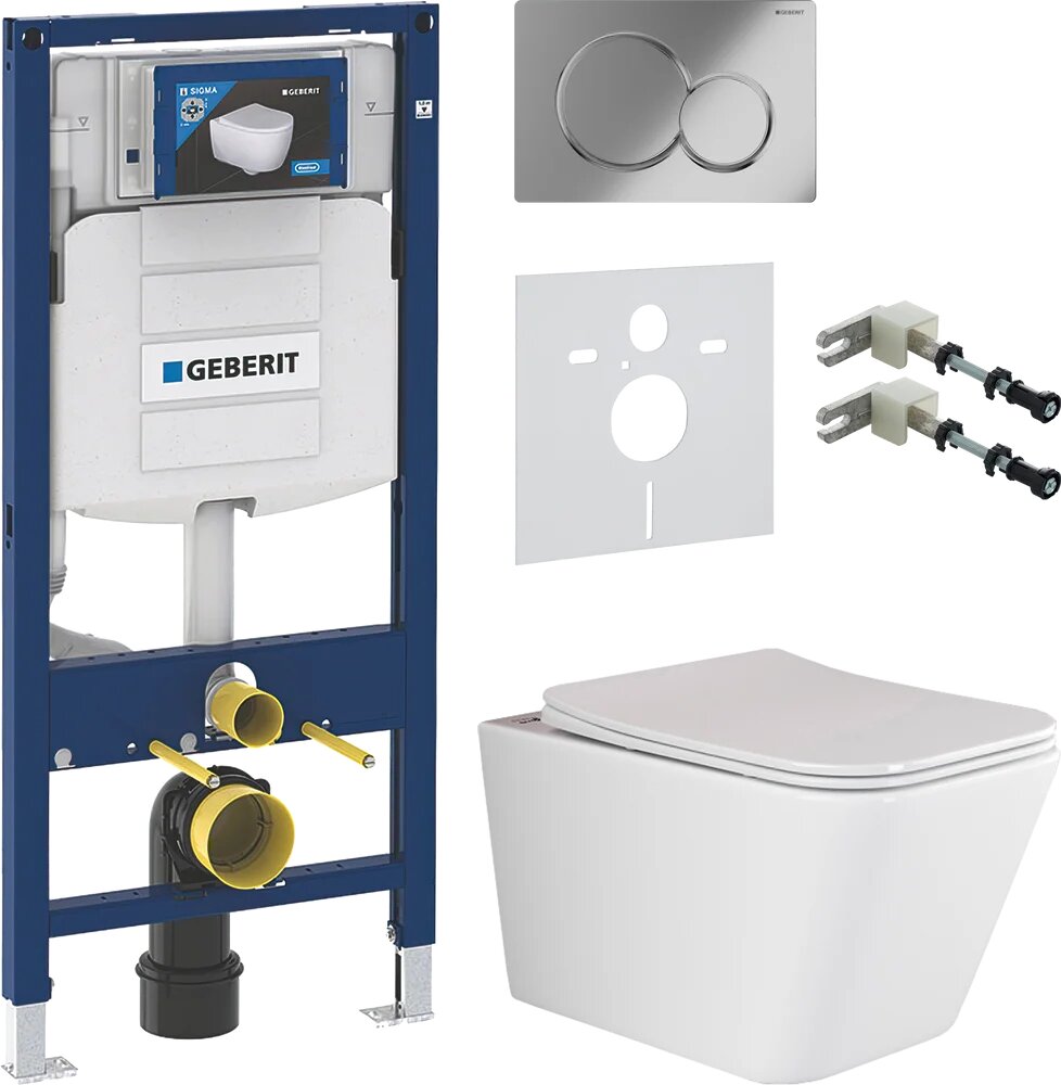Комплект Унитаз подвесной Ceramicanova Metric Rimless CN3007 с микролифтом, безободковый / Инсталляция UP 320 111.300.00.5 / Кнопка хром, Крепления к стене, Шумоизоляция