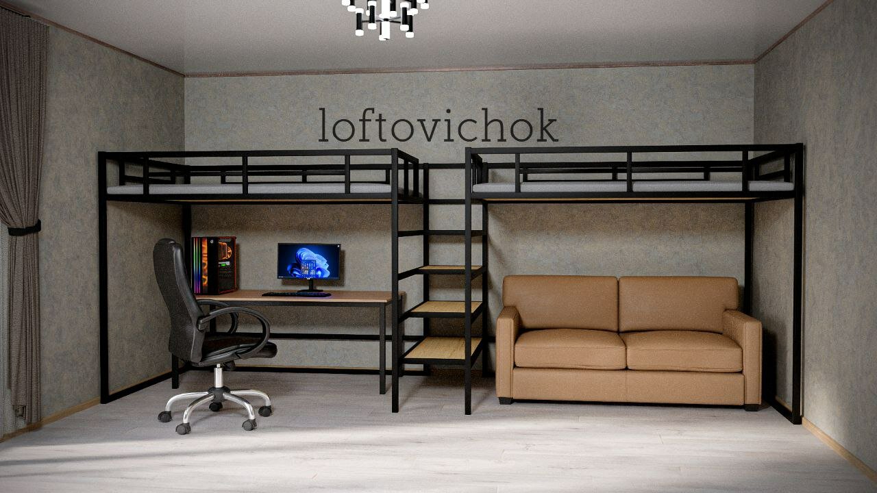 Кровать - чердак "Florida " 80*200*190 см чёрная , лофт , двойная , металлическая