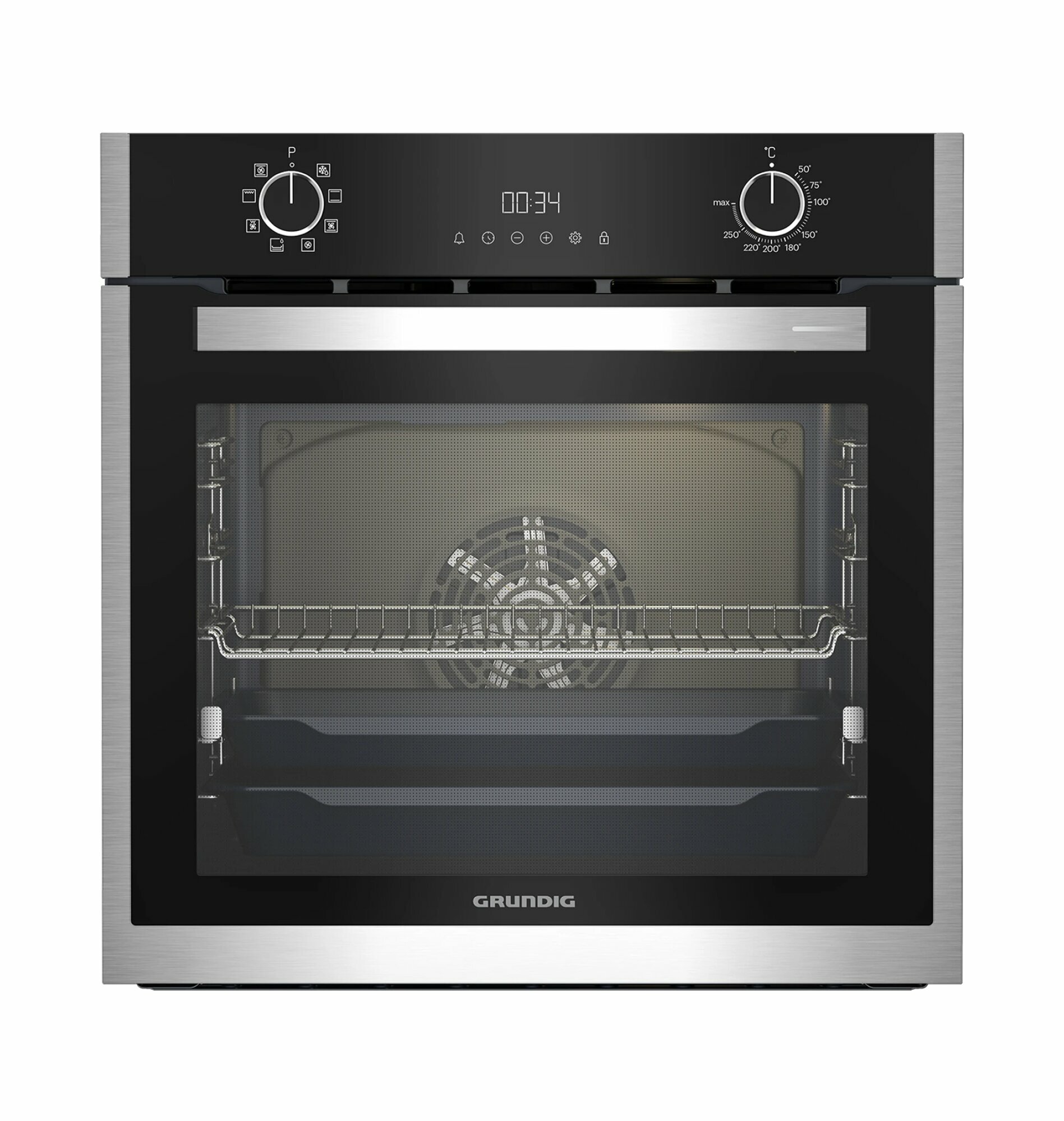 Встраиваемый духовой шкаф GRUNDIG GEBM19300BC, 72л, телескопические направляющие