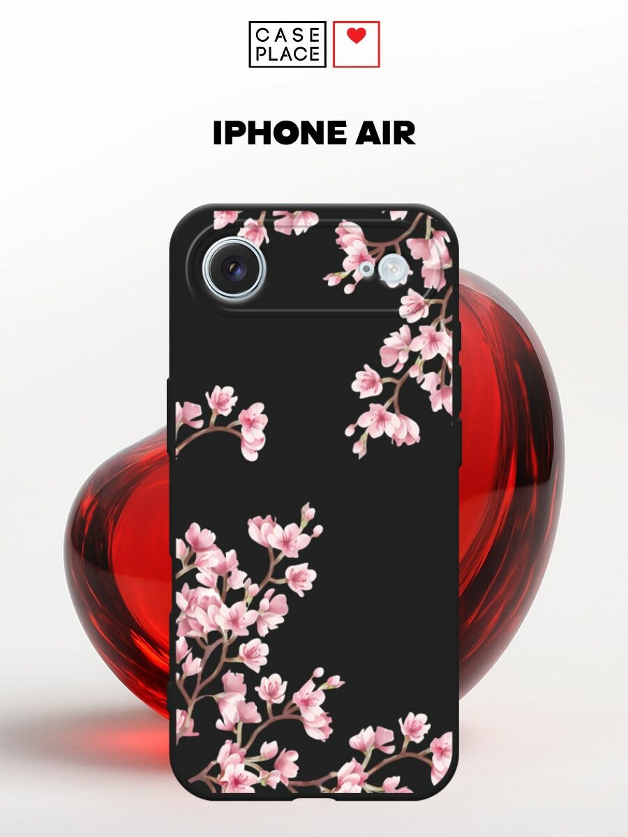 Черный матовый чехол на Apple iPhone 17 Air / Айфон 17 Эир с принтом Весенняя сакура