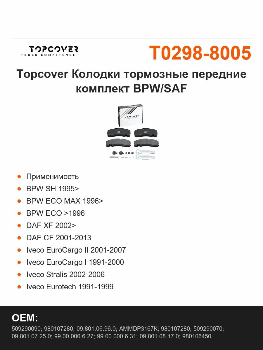Topcover Колодки тормозные передние комплект BPW/SAF