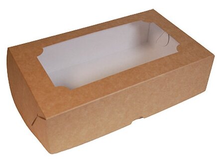 Комплект 25 шт. Коробка под зефир Крафт с окном. (25 х 15 х 7 см)