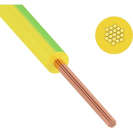 Провод Ккз ПуГВ (ПВ-3) 6,0 кв. мм, 200 метров, медный, ГОСТ, желто-зеленый, 01-8621-3