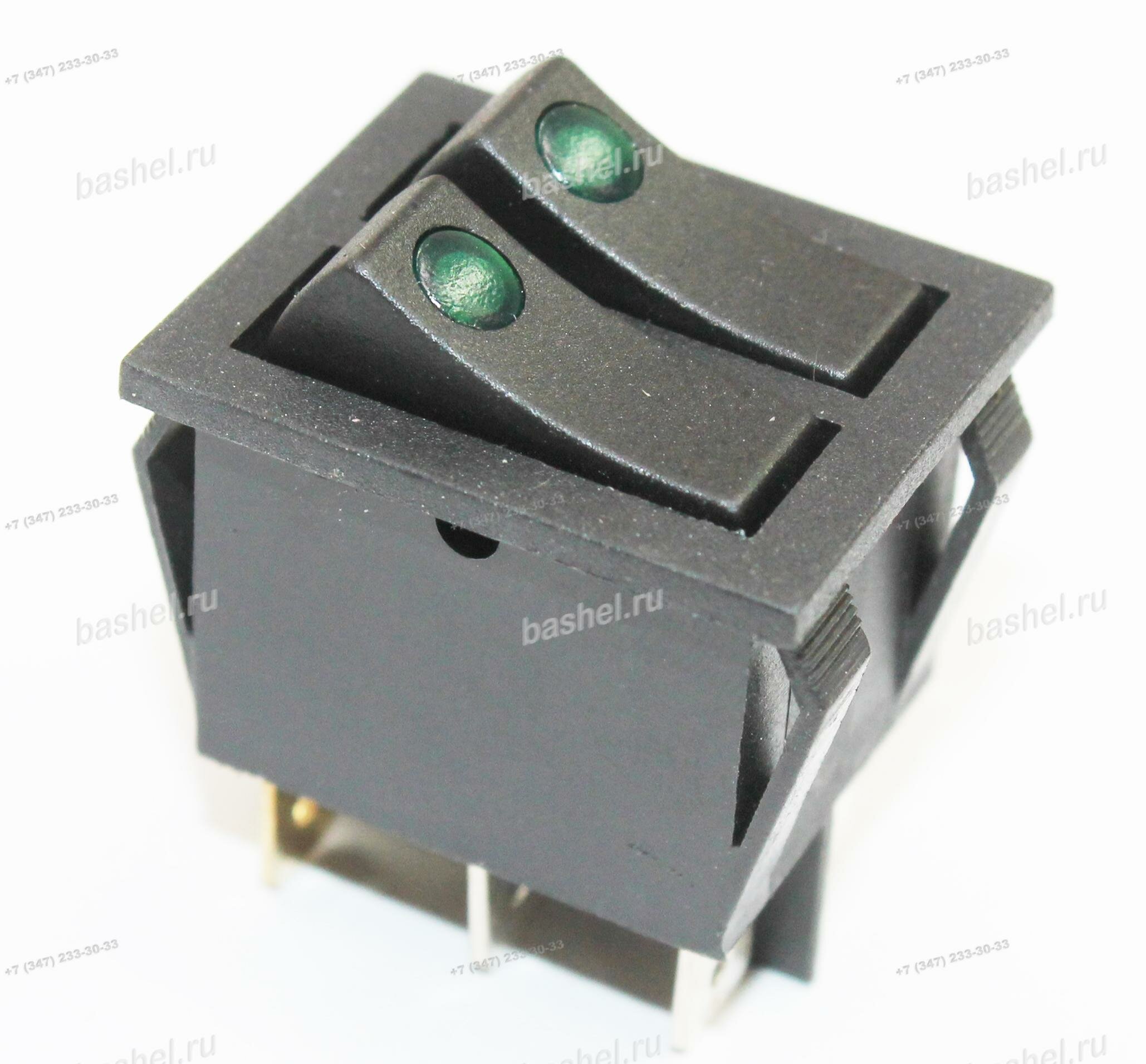 Выключатель IRS-2101E-1C (двойной, с индикатором), 6PIN, ON-OFF, зелёный
