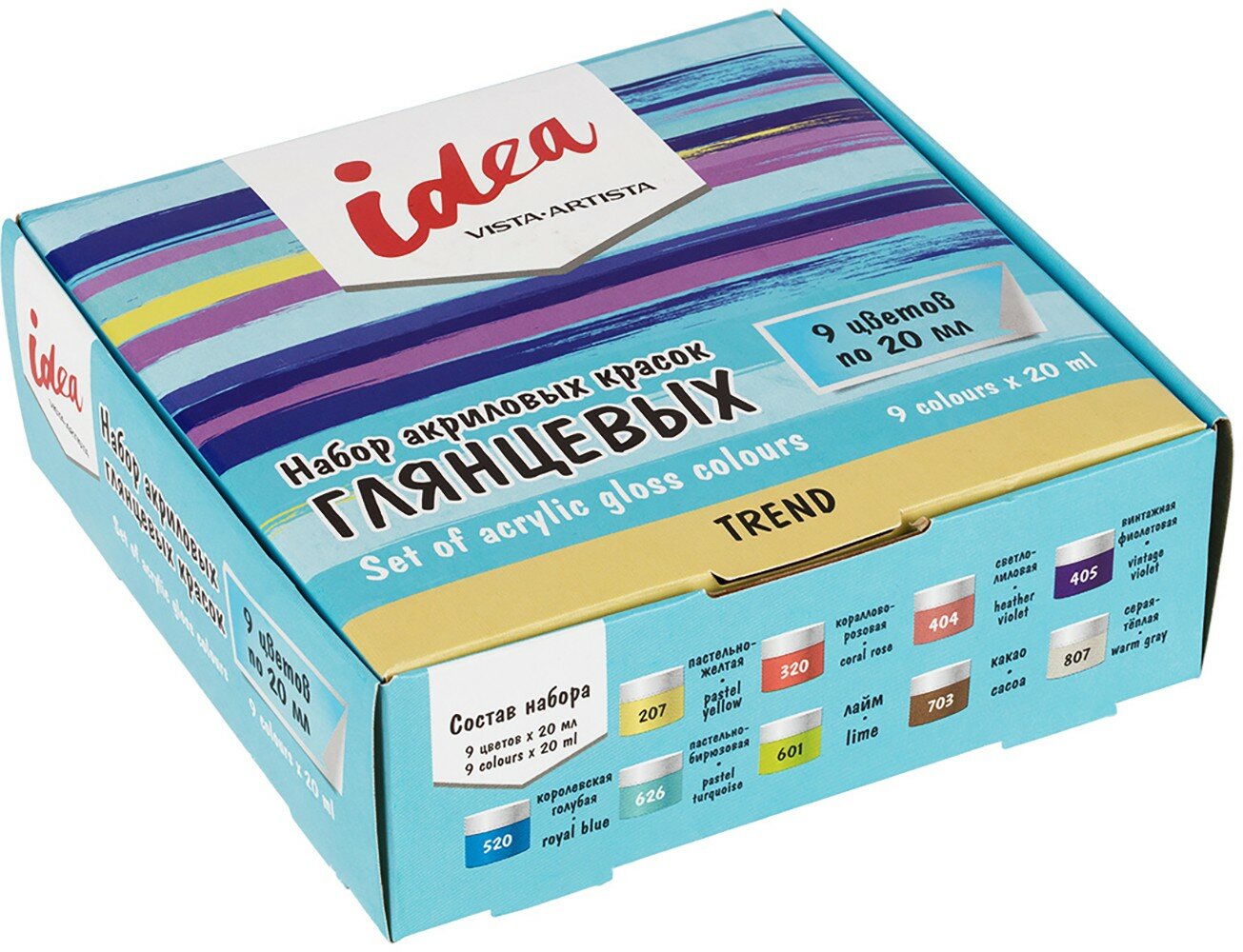 Набор красок акриловых глянцевых Idea, 9 цветов