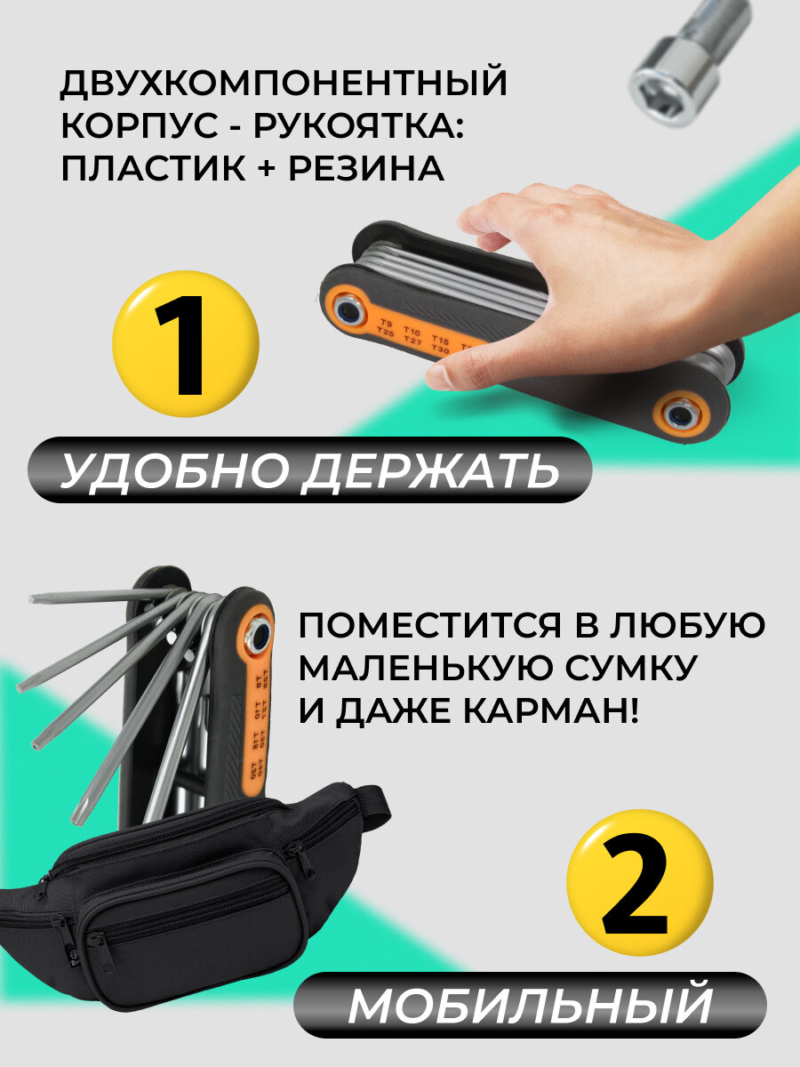 Мультитул 8 в 1 универсальный /наконечники Torx/из стали/компактный — фото 1