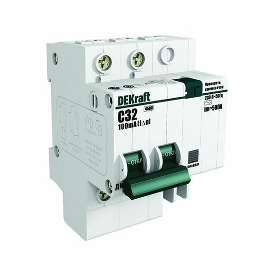 Дифавтомат DEKraft ДИФ-101 2P 10А (C) 4.5кА 30мА (AC), 15002DEK