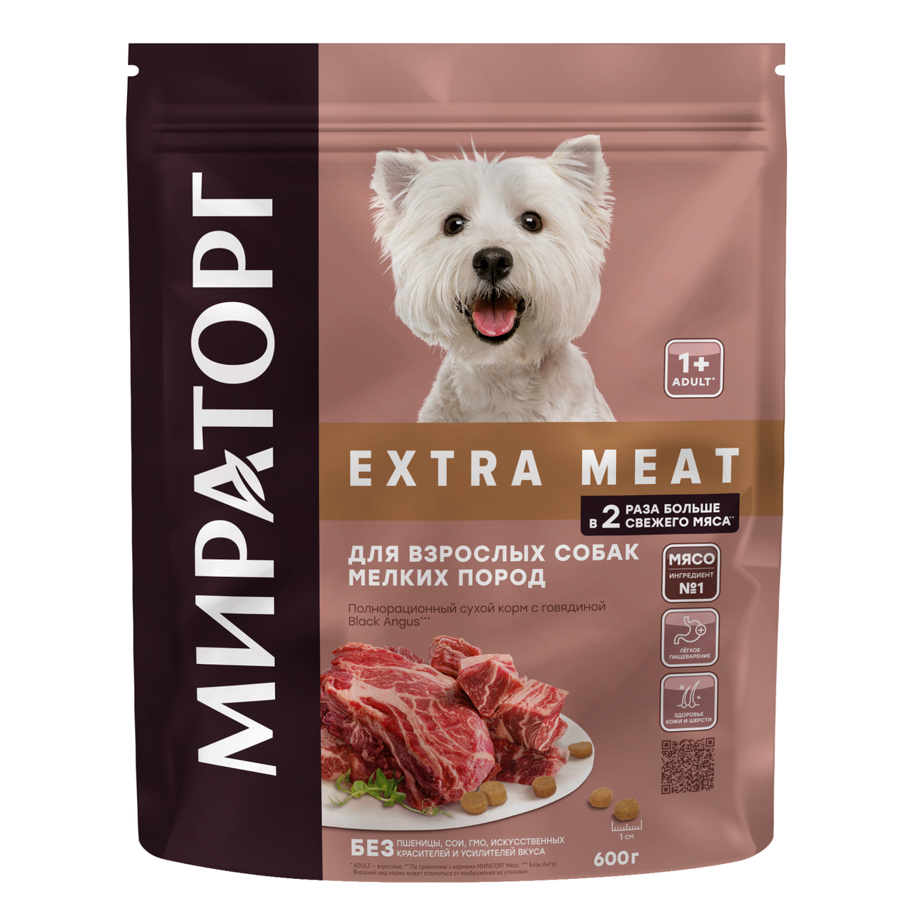 Корм сухой для взрослых собак мираторг Black Angus с говядиной, для малых пород старше 1 года, 600г