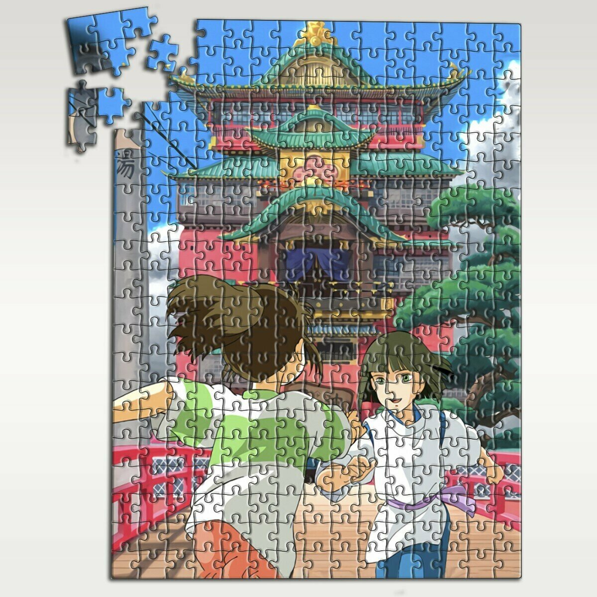 Пазл картонный А3: модель аниме унесенные призраками девочка тихиро и дракон хаку японский пейзаж - 1912 П