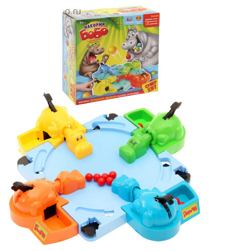 Настольная игра на скорость "Накорми Бобо", 4 бегемотика