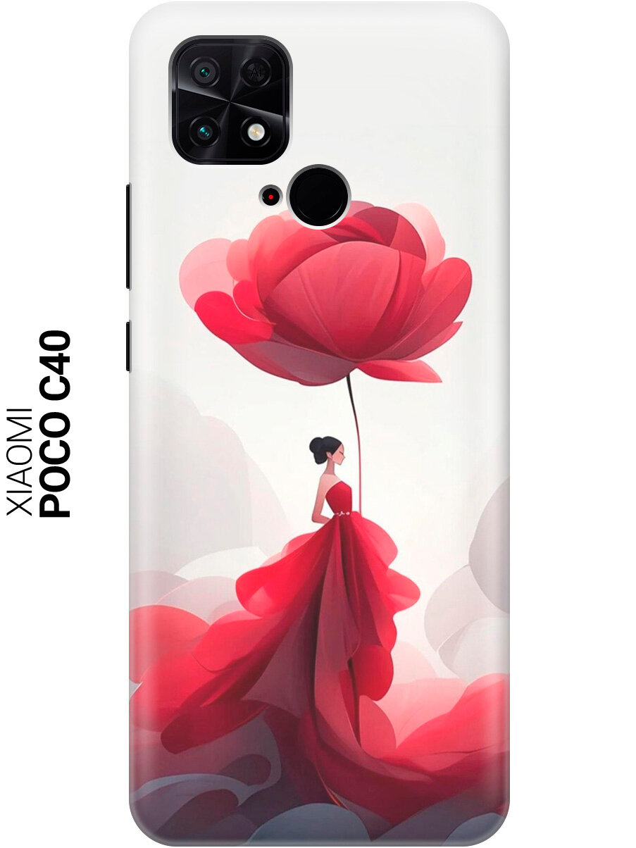 Силиконовый чехол на Xiaomi Poco C40 / Сяоми Поко С40 с рисунком "Цветочная девушка в красном"