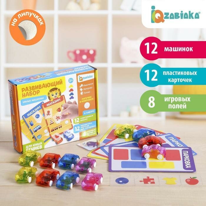 Развивающий набор-сортер Умные машинки ,12 машинок, пластиковые карточки, по методике Монтессори