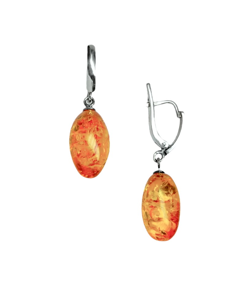 Серьги, серебро, 925 проба, янтарь