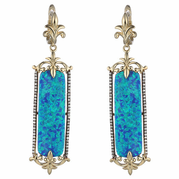 Серьги, серебро, 925 проба, фианит, опал синтетический