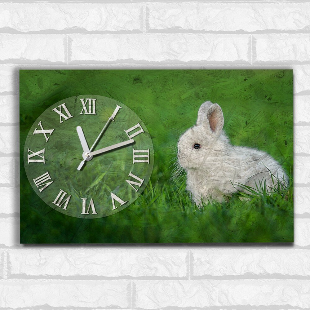 Настенные бесшумные часы ОСБ со смещенным циферблатом Животные Кролик (Заяц, милота, Подарок для мамы, бабушки сестры, подруге) - 871